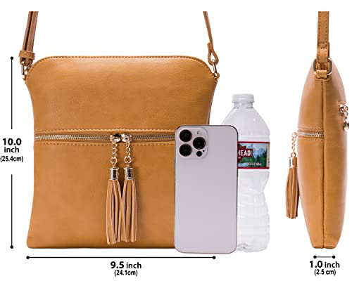 Solene Womens Lightweight Medium Crossbody Purse with Tassel, Perfect Size Crossbody Bags for Daily Use, travel - LP062 (MUSTARD)