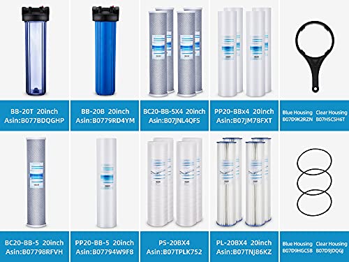 Geekpure Whole House String Wound PP Sediment Replacement Filter Cartridge-4.5" x 20"-5 Micron- Pack 4