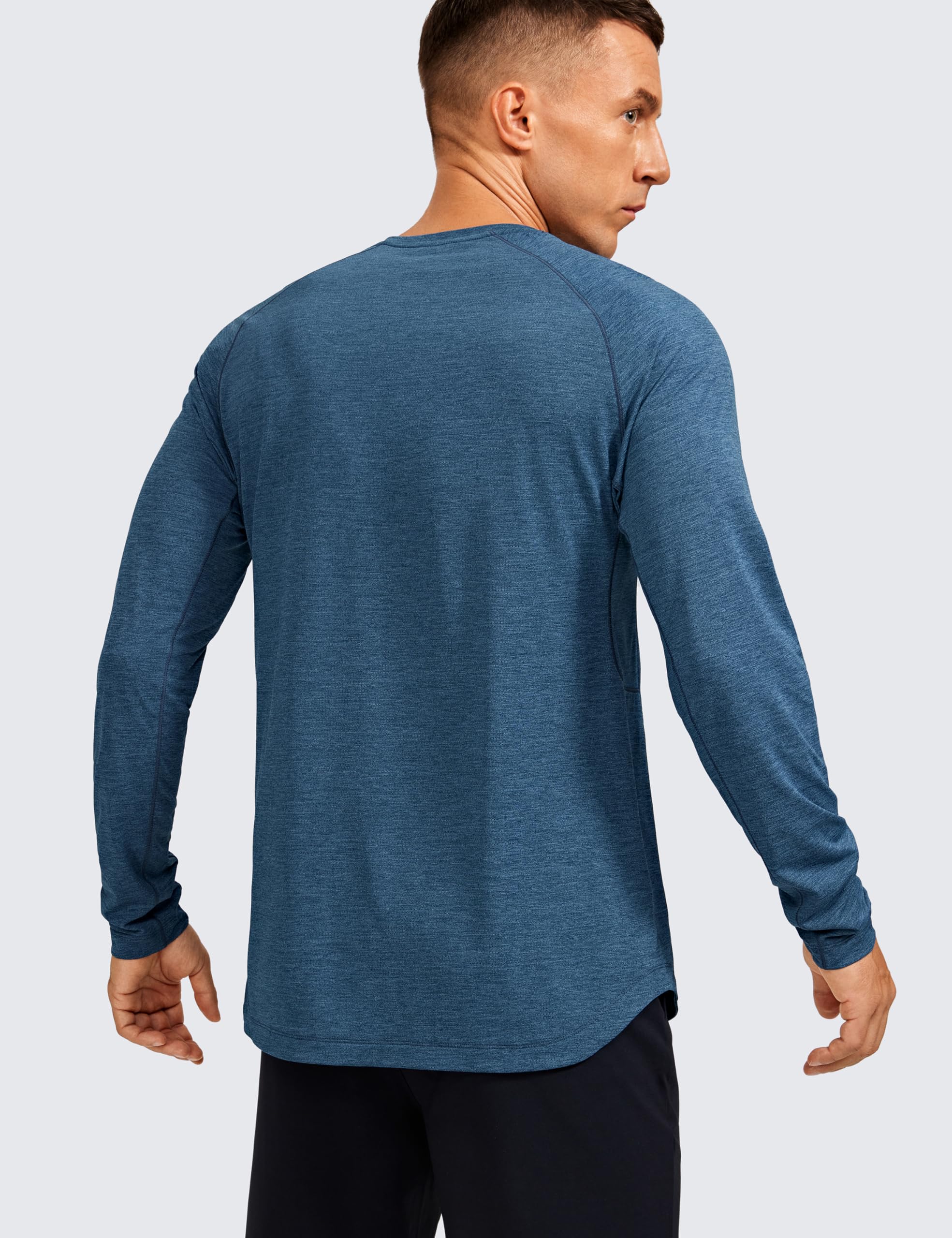 CRZ YOGA Lightweight Long Sleeve Shirts for Men Moisture Wicking Quick Dry Shirt Workout Running Basic Tee Tops Ocean Blue Heather X-Large