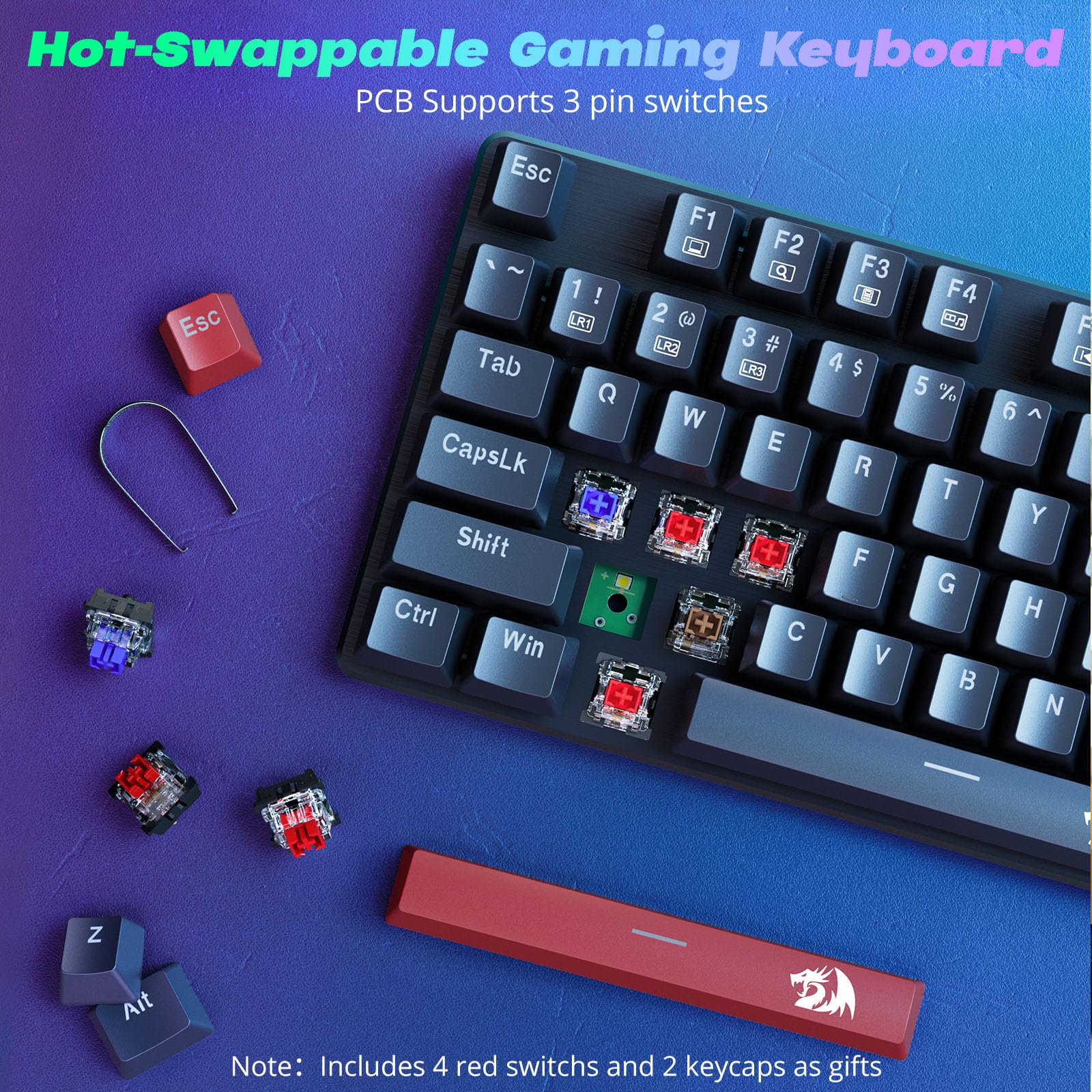 Redragon K555 Mechanical Gaming Keyboard with Blue Switches, Macro Recording, Wrist Rest, Full Size, Indrah, for Windows PC Gamer (RGB LED Backlit)