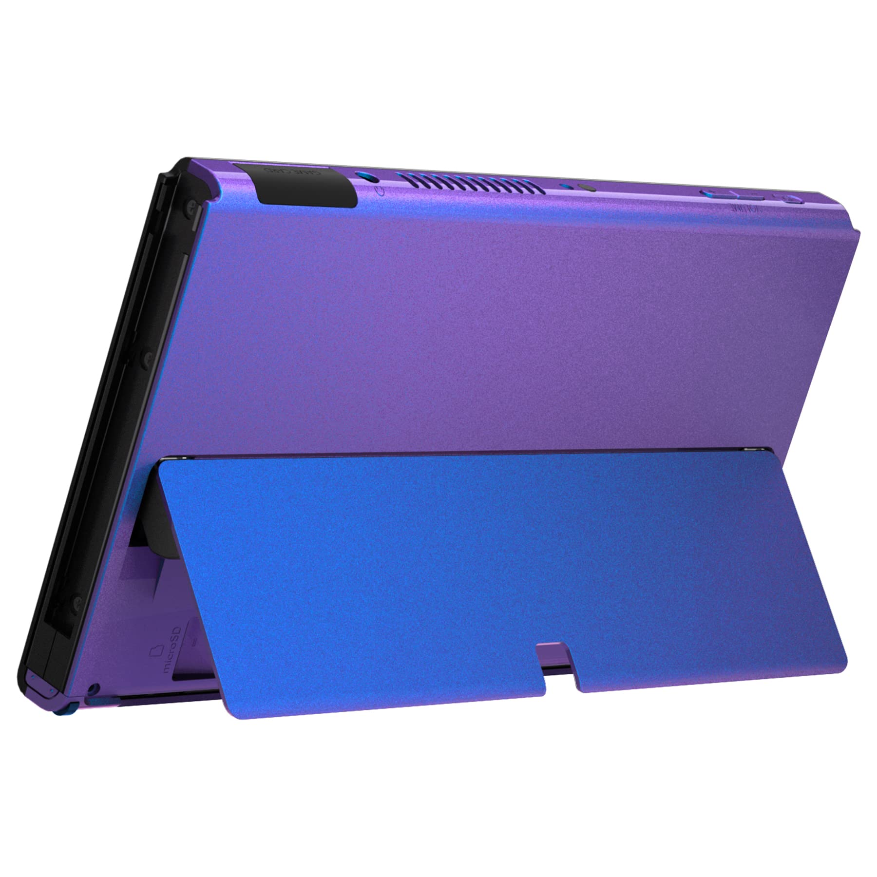 eXtremeRate Chameleon Purple Blue Console Back Plate DIY Replacement Housing Shell Case with Metal Kickstand for Nintendo Switch OLED – Console and Joycon NOT Included