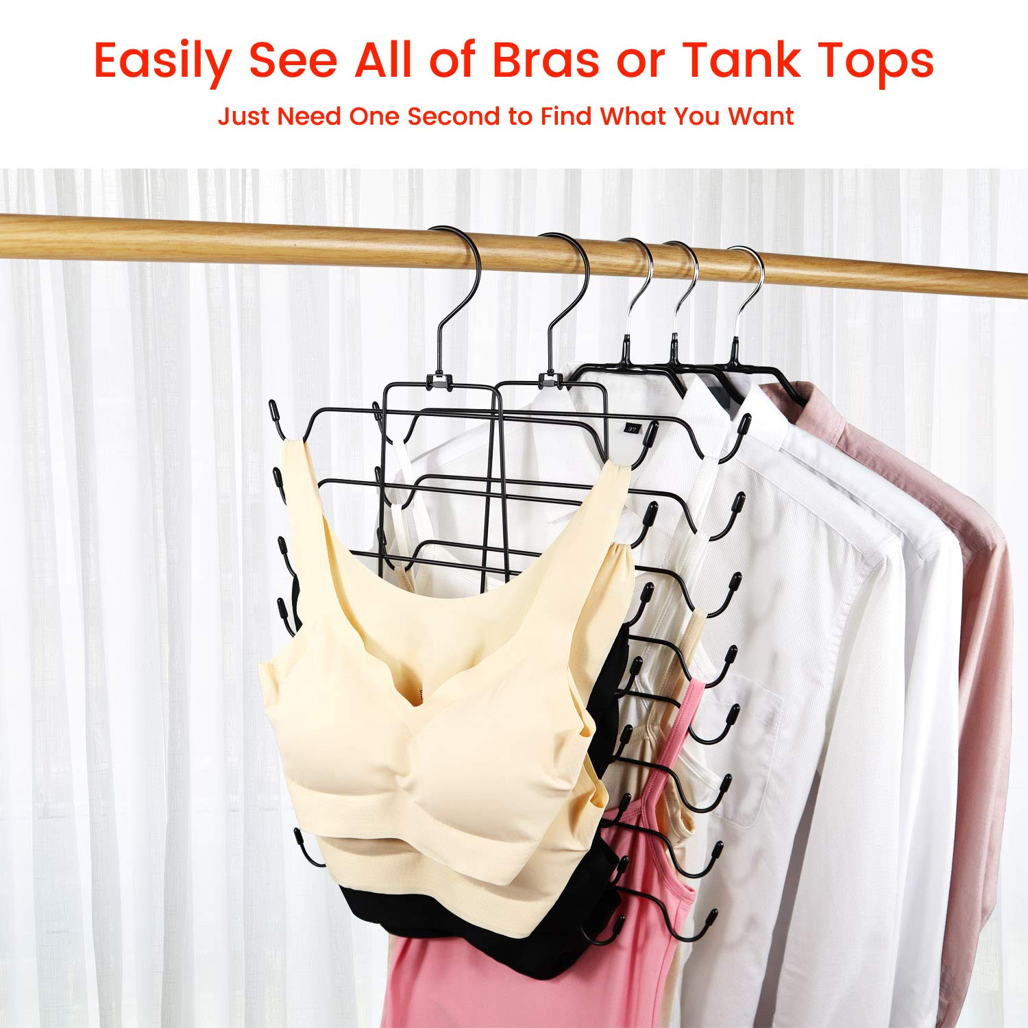 Niclogi Tank Tops Hanger Bra Hangers 2 Pack Space Saving Hanger Metal Folding Closet Organizer for Tank Tops, Cami, Bras, Bathing Suits, Belts, Ties(Black)