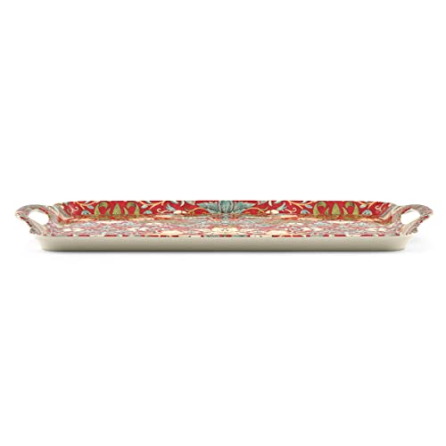 Pimpernel Morris & Co Strawberry Thief Red Large Handled Tray | Serving Tray for Lunch, Coffee, or Breakfast | Made of Melamine for Indoor and Outdoor use | Measures 18.9" x 11.6" | Dishwasher Safe