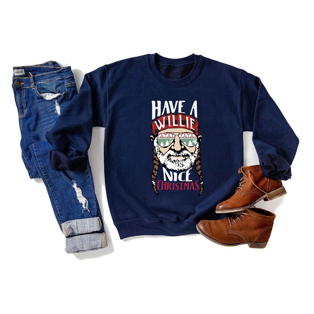 CONTEANER I Run on Coffee and Christmas Cheer Ugly Christmas Sweater Women's Long Sleeve Pullover Sweatshirt funny Graphic tops (Have Navy blue, XL)