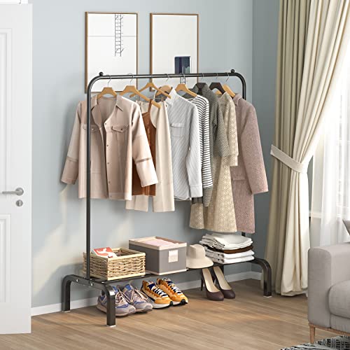 OTROUWORHT Clothes Rack Metal Clothing Rack with Bottom Shelf Garment Rack for Hanging Clothes Shirts Jeans and Coats Black