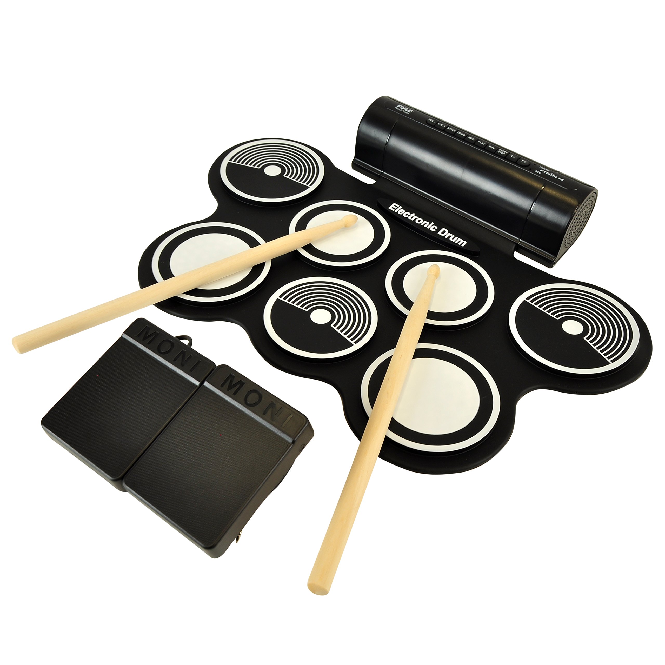 Pyle Electronic Roll Up MIDI Drum Kit W/ 9 Electric Drum Pads, Foot Pedals, Drumsticks, & Power Suppl Quick Setup Tabletop Roll Up Drum Kit Pre-Loaded W/Drum Electric Kits & Songs - AZPTEDRL14
