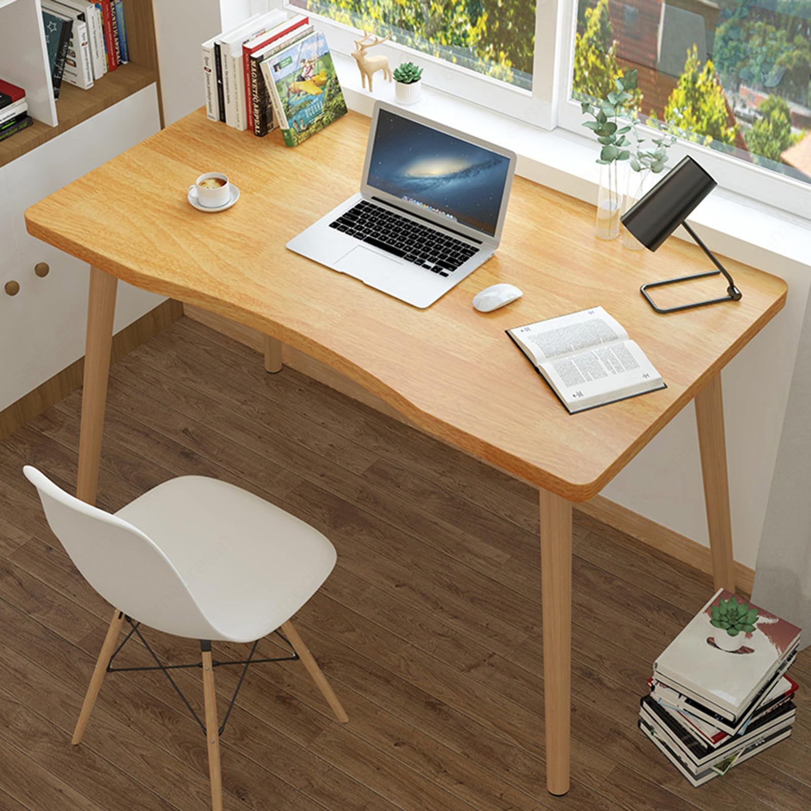 HEVIRGO Solid Wood Computer Desk Small Home Office Desk Study Table Student Writing Desks 28 Inch Rustic Style for Small Spaces, Bedroom, Offices, Dormitories Wooden Color