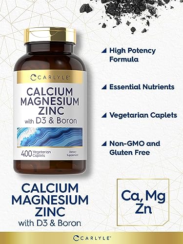 Carlyle Calcium Magnesium Zinc with Vitamin D3 and Boron | 400 Caplets | Vegetarian, Non-GMO Supplement