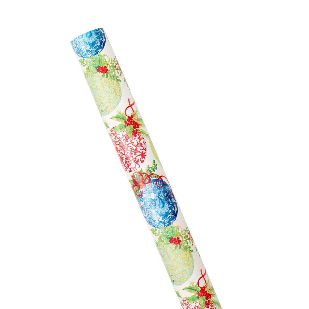 Caspari Porcelain Christmas Ornaments Gift Wrapping Paper - 30 in. x 8 ft. Roll