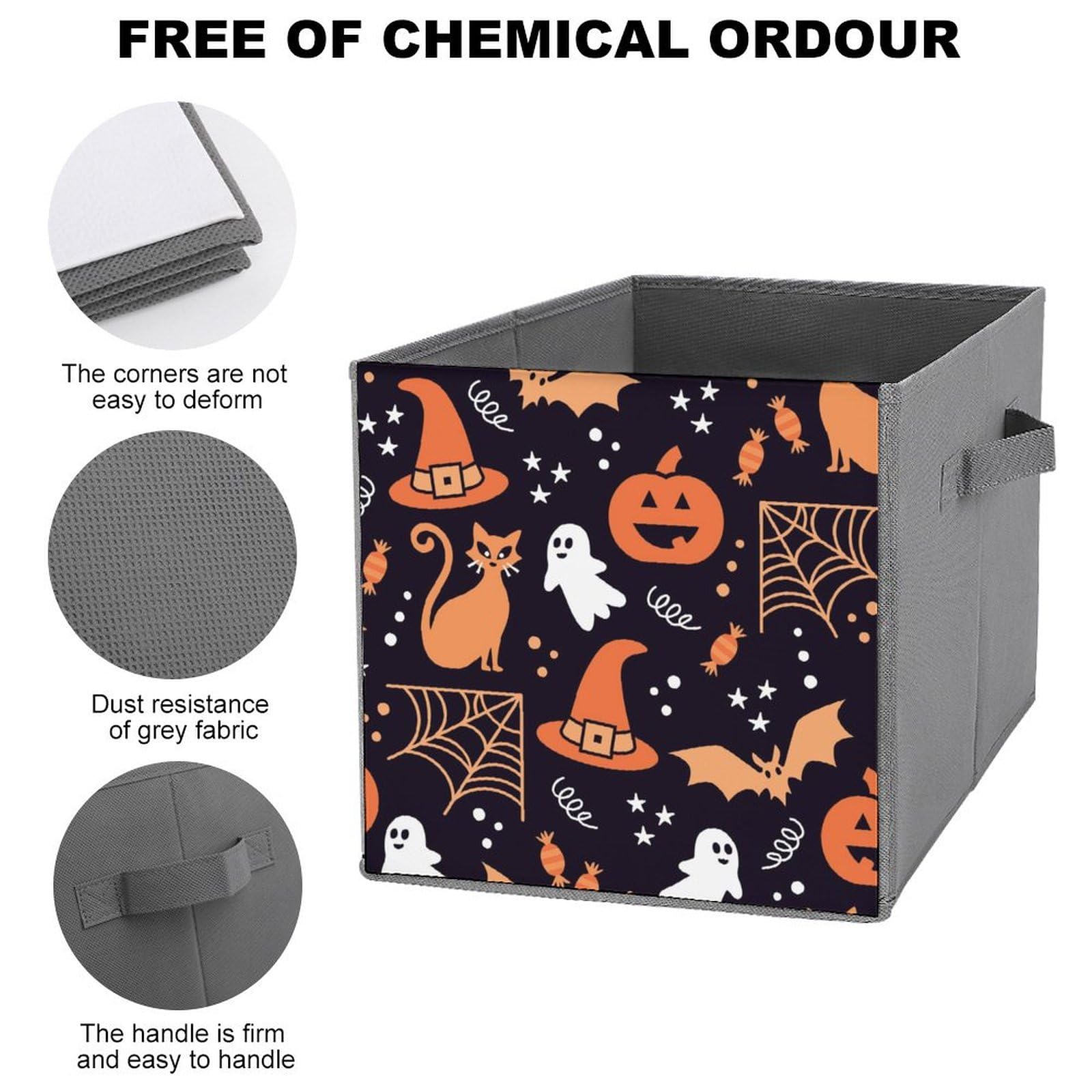 DamTma Halloween Pumpkin Ghost Spider Cube Storage Bin with Handles Foldable Cute Cat Ghost 11 Inch Storage Baskets Toys Organization for Home Room Closet Shelves Set of 2