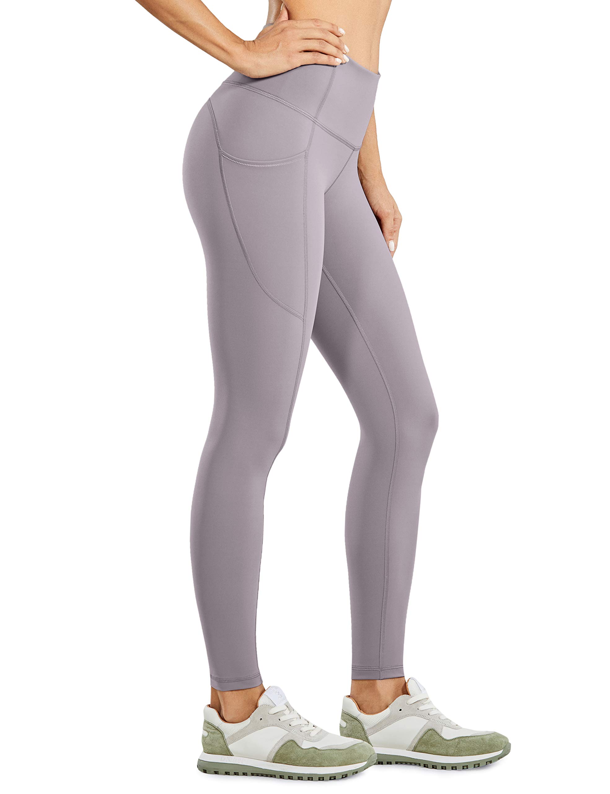 CRZ YOGA Women's Hugged Feeling Compression Workout Leggings 25 inches - High Waisted Gym Athletic Pants with Pockets Arctic Plum Small