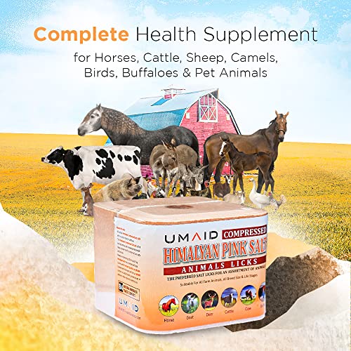 UMAID Compressed Pink Himalayan Salt Lick, [2 Pack] – 5.5 Lb. 100% Natural Himalayan Salt Block with Hanging Rope Helps Replace Lost Electrolytes for Deer, Horse, Cow, Goat, Pigs, Wild Animals & Pets