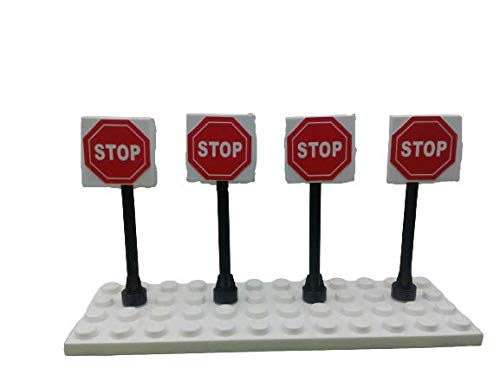 Road Signs, Traffic Lights, Post Box, Building Bricks Play Toys Miniature Traffic City Street Village 36 Piece Educational Learning Gift MOC Hobby 1:64 Scale (Stop Signs)