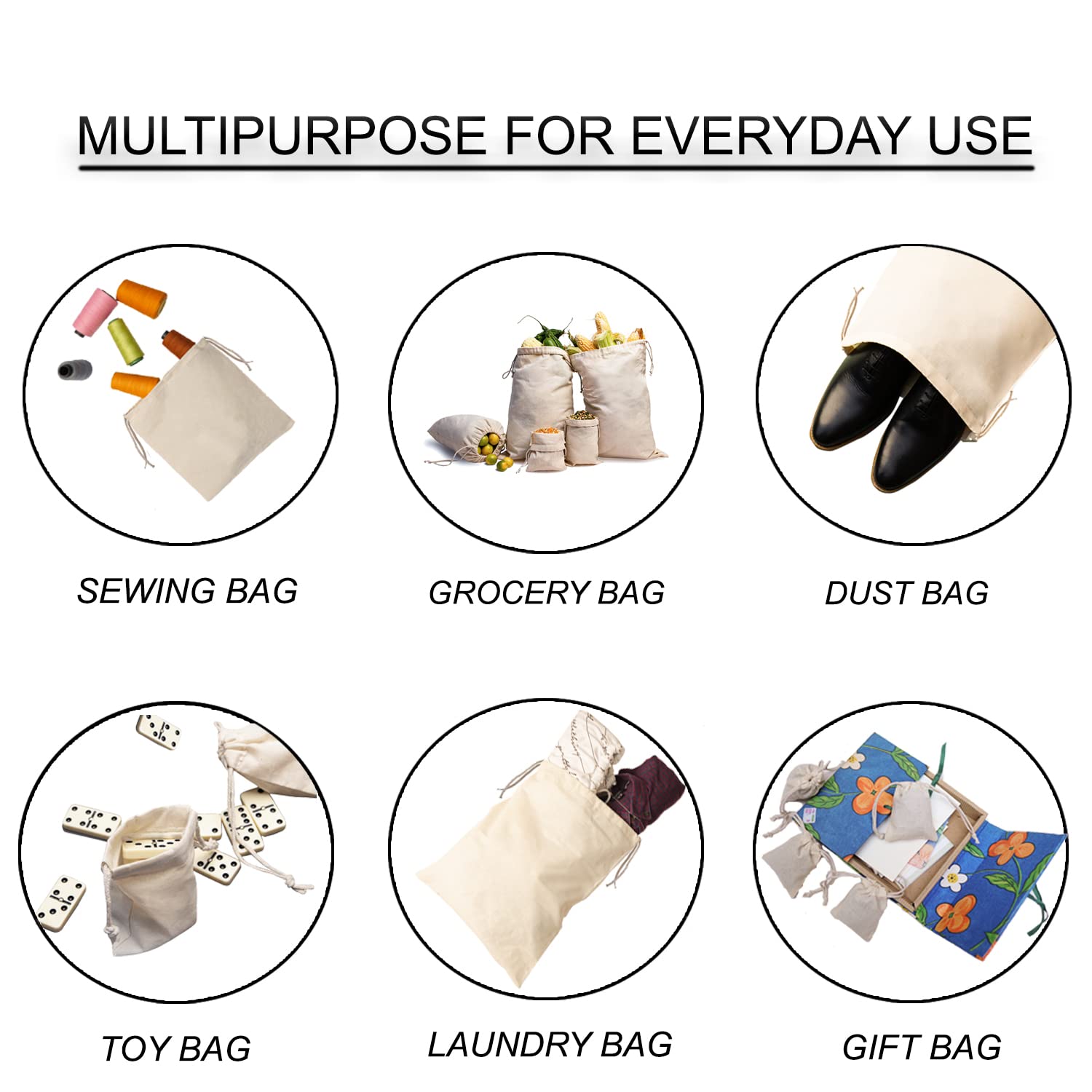 Eco Green Textiles Organic Cotton Bags, Biodegradable and Reusable Premium Quality Muslin Drawstring Bags (Pack of 25 - Size 5" X 8" -M)