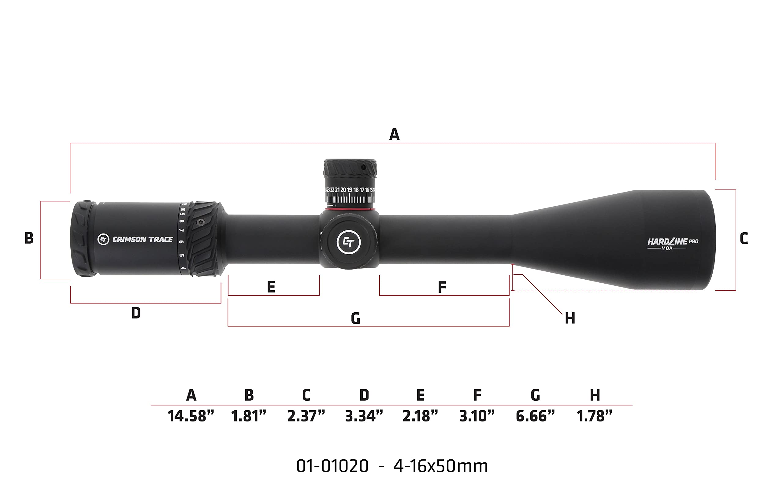 Crimson Trace Hardline Pro 4-16x50mm Riflescope with FFP, Illuminated MR1-MOA Reticle, Zero Stop, Lightweight Solid Construction, Scope Caps and Lens Cloth for Hunting, Shooting and Outdoor