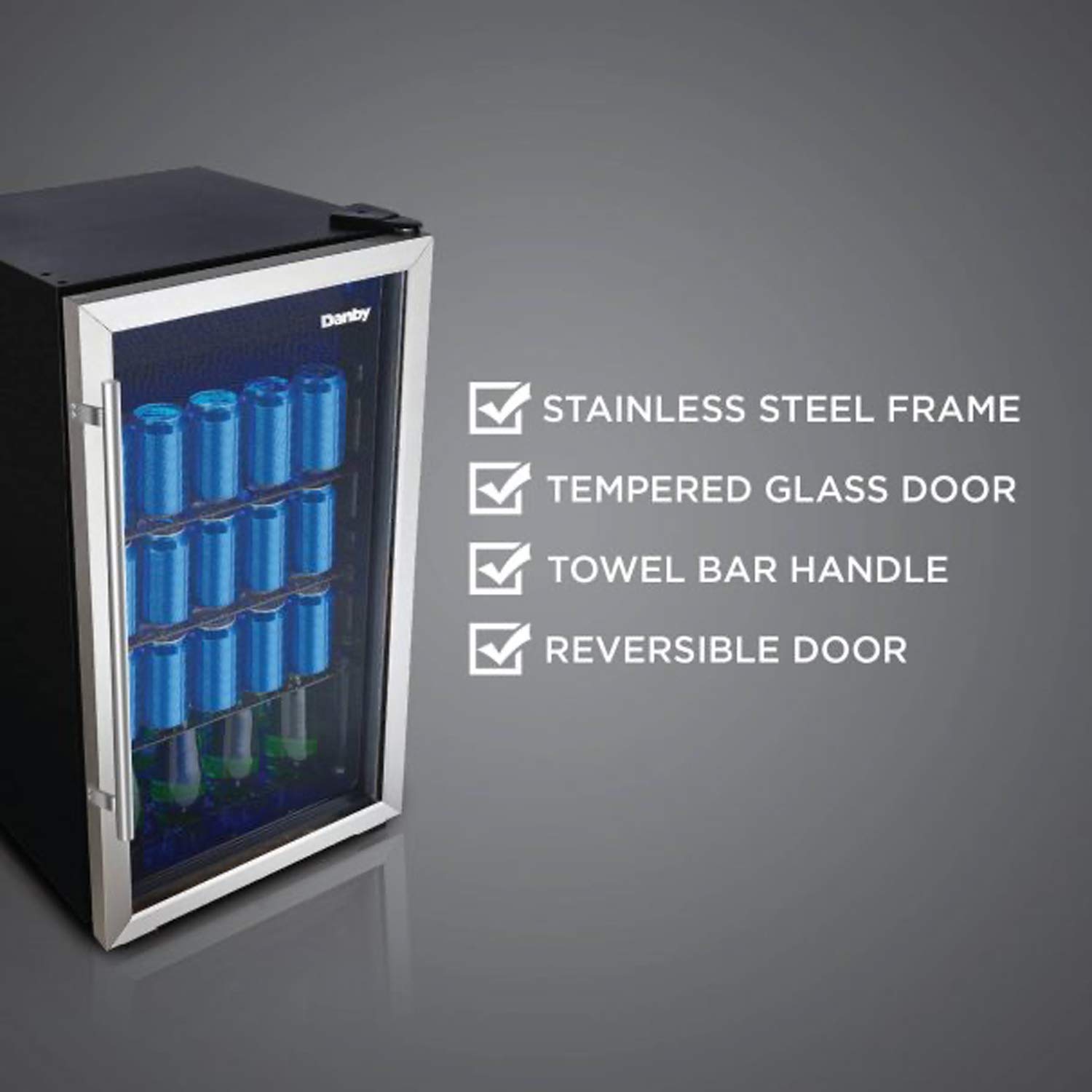 Danby DBC117A2BSSDD-6 18" Stainless Steel Beverage Center with 117 Can Capacity, 3.1 cu. ft. Capacity, Blue LED Lighting and Door Lock, in Stainless Steel