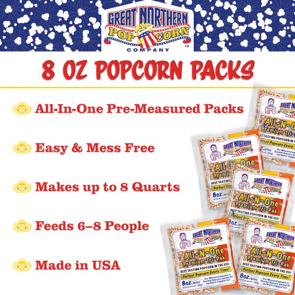 Matinee Countertop Popcorn Machine – 3 Gallon Popcorn Popper, 8oz Kettle, Warmer, and 24 All-In-One Popcorn Packs by Great Northern Popcorn (Red)
