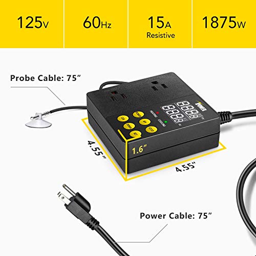 iPower Electric Heater Fan with Digital Cooling Thermostat Controller for Greenhouse, Grow Tent, Workplace, Overheat Protection, Fast Heating, Black