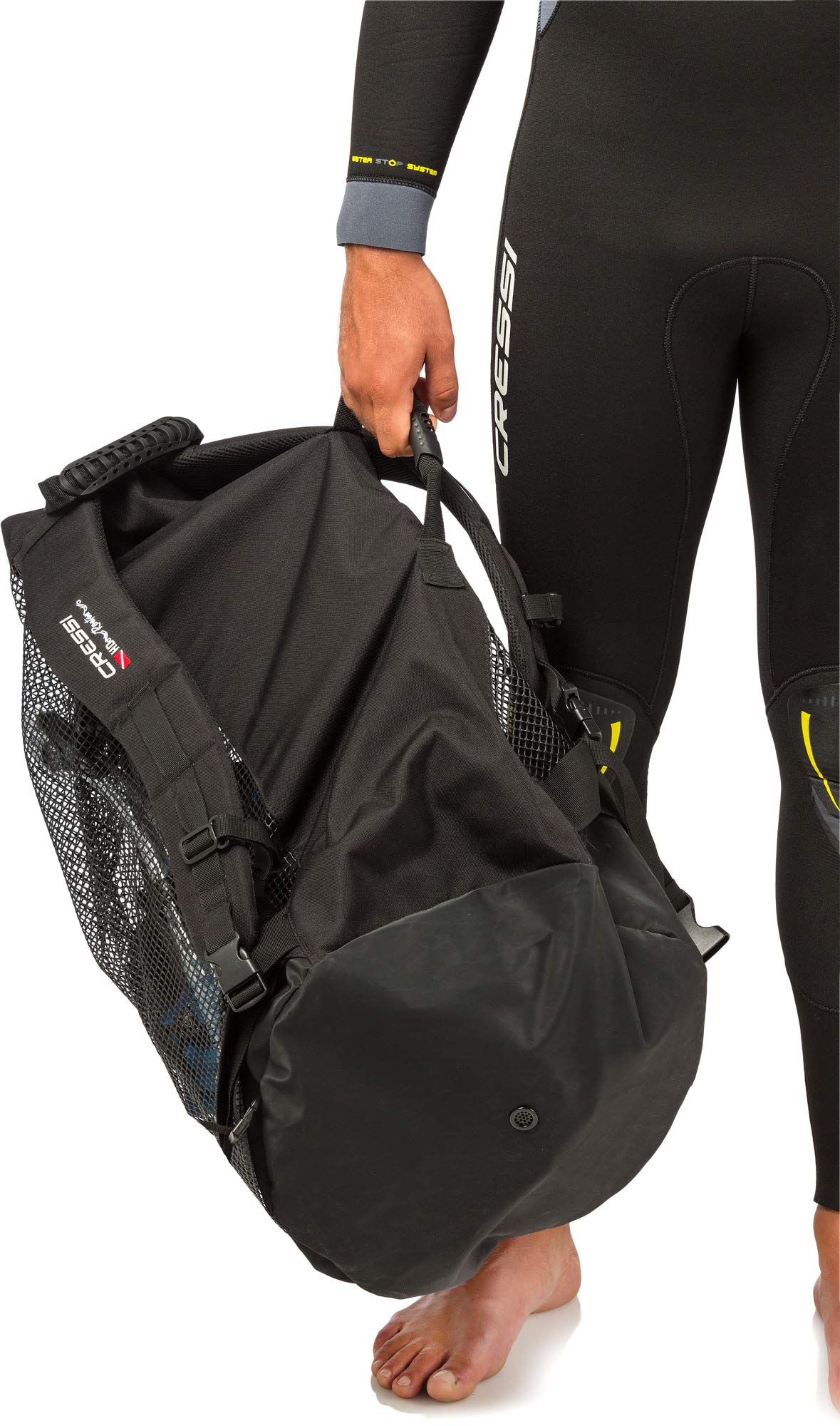 Cressi Heavy Duty Mesh Backpack 90 liters Capacity for Scuba Diving, Water Sport Gear | Roatan: designed in Italy, Black, One Size (UB936000)
