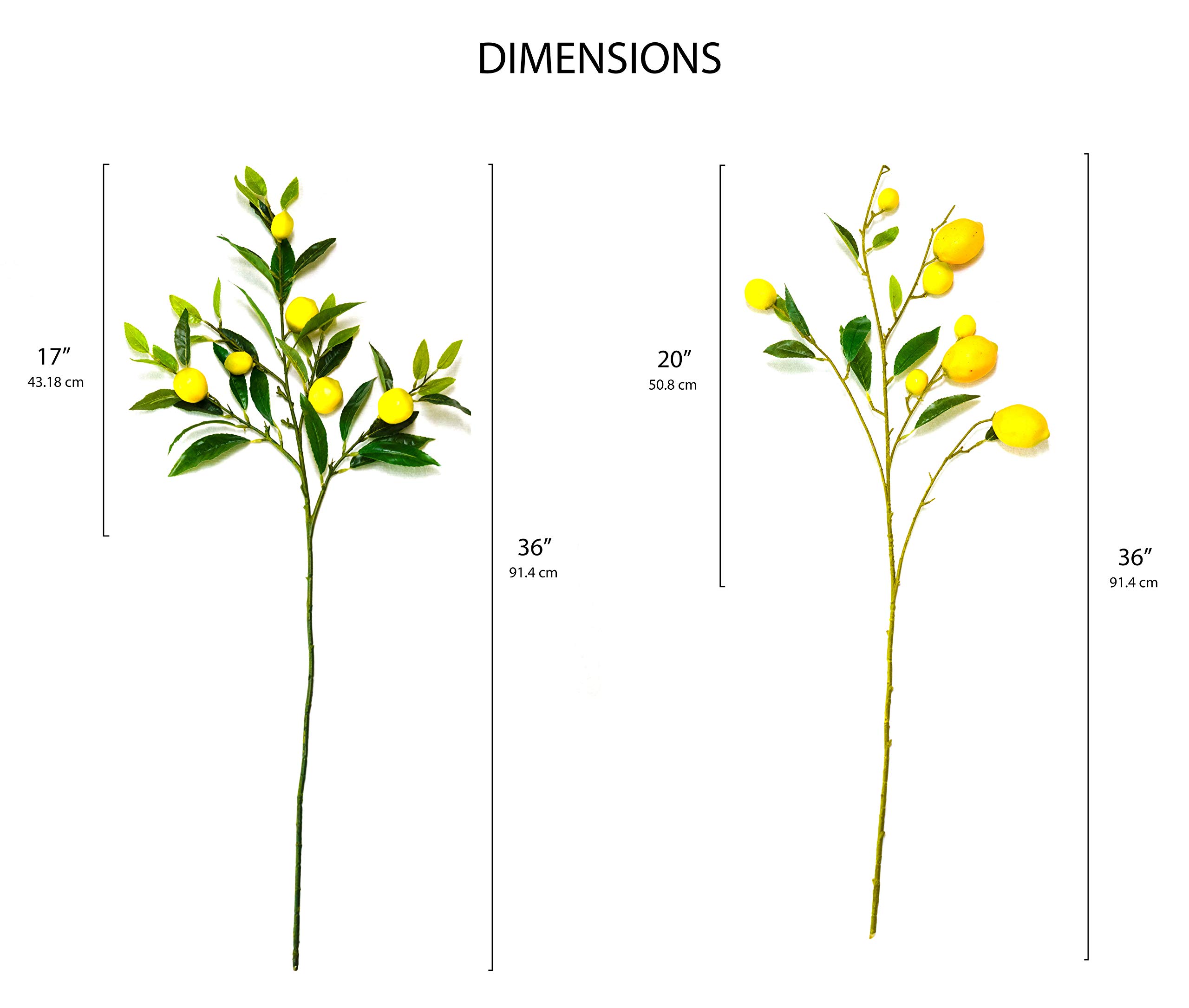 DomainScape 5 Pack Lemon Branch Decor - Artificial Lemon Branch Decoration - Full Unique Display - Large & Small Lemons with Green Leaves. Great for Kitchen, Home, Garden-Farmhouse Style