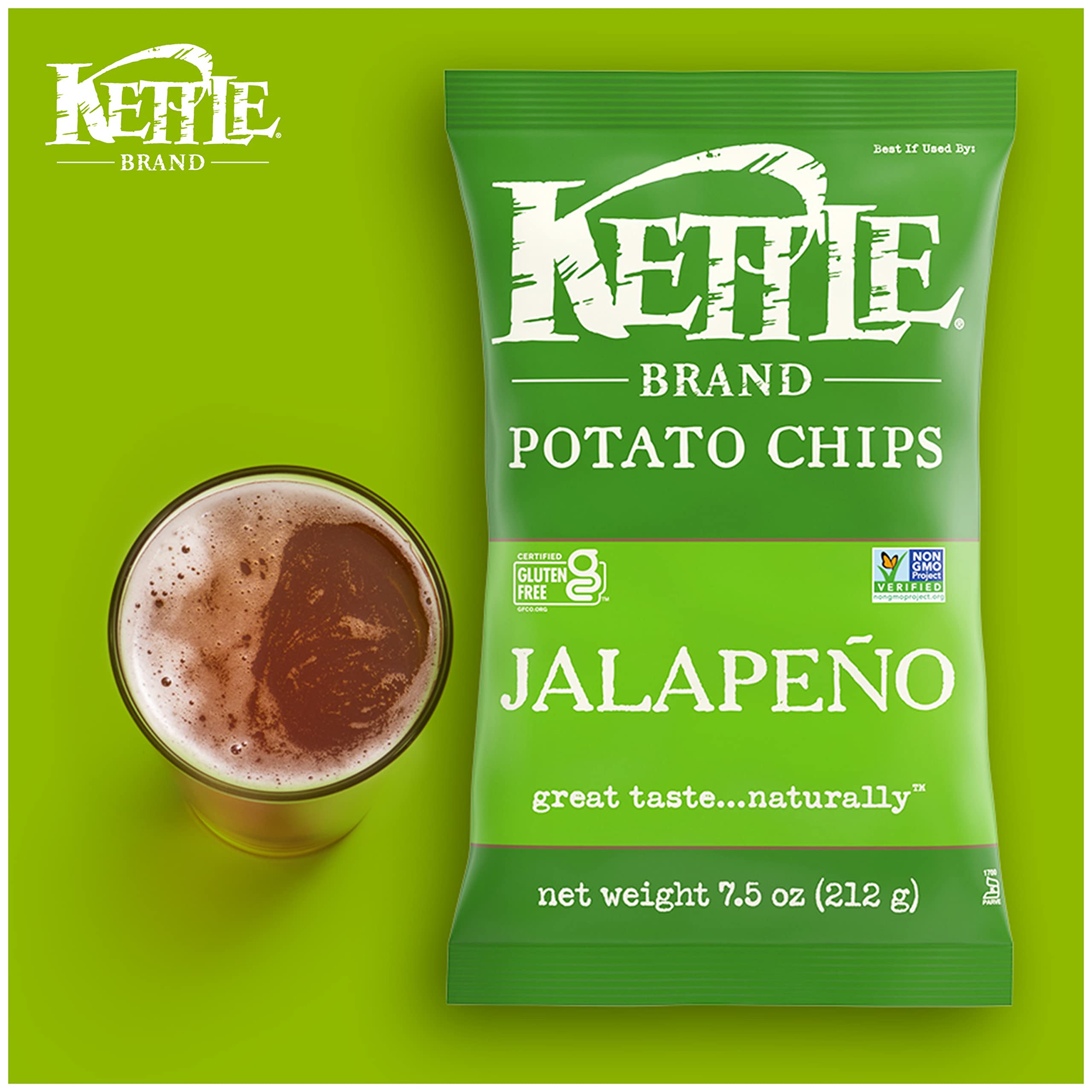 Kettle Brand Jalapeno Kettle Potato Chips, Gluten-Free, Non-GMO, 7.5 oz Bag