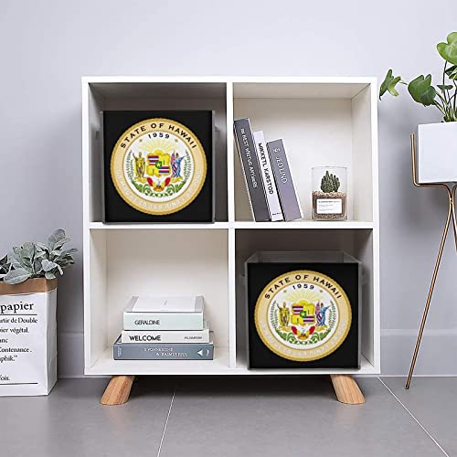 Hawaii State Flag Seal Foldable Storage Bins Printd Fabric Cube Baskets Boxes with Handles for Clothes Toys, 11x11x11