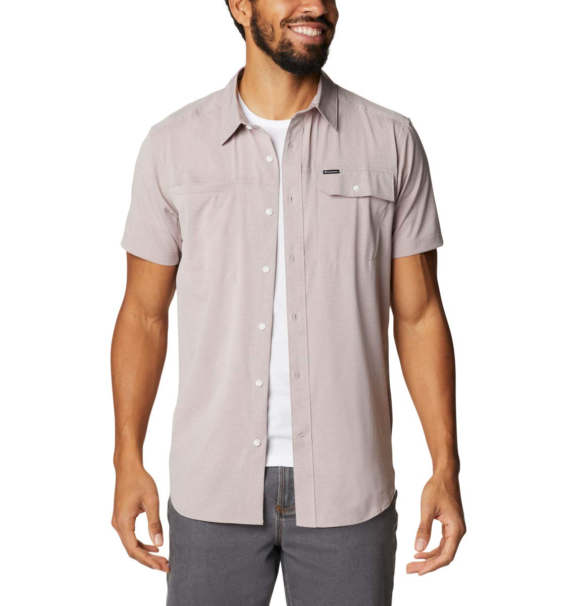 Columbia Men's Viewmont Stretch Short Sleeve, Mocha Heather, Large