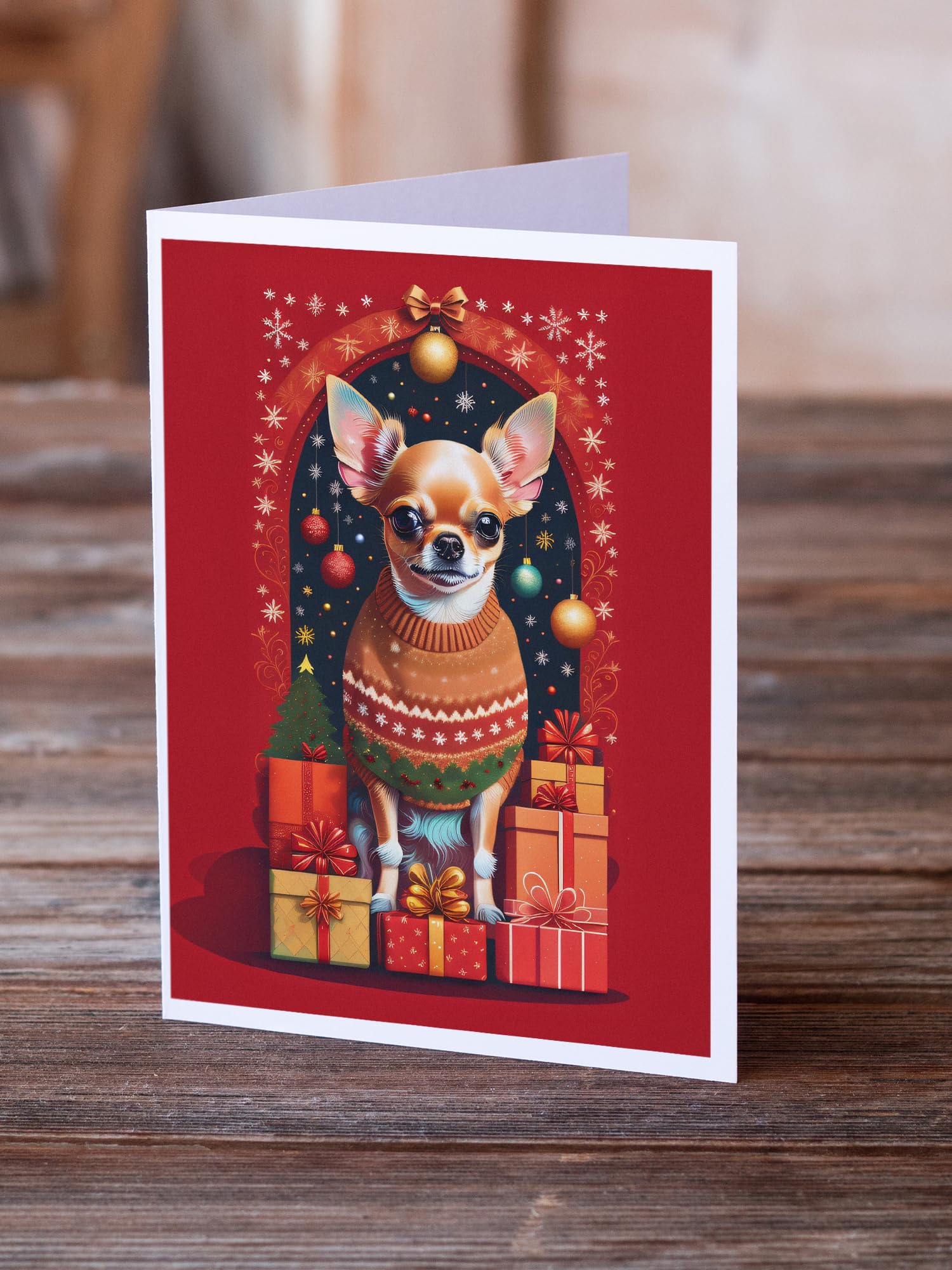 Caroline's Treasures DAC3068GCA7P Chihuahua Holiday Christmas Greeting Cards Pack of 8 Blank Cards with Envelopes Whimsical A7 Size 5x7 Blank Note Cards