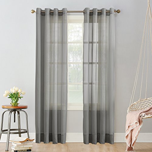 No. 918 Emily Sheer Voile Grommet Curtain Panel, 59" x 84", Charcoal Gray