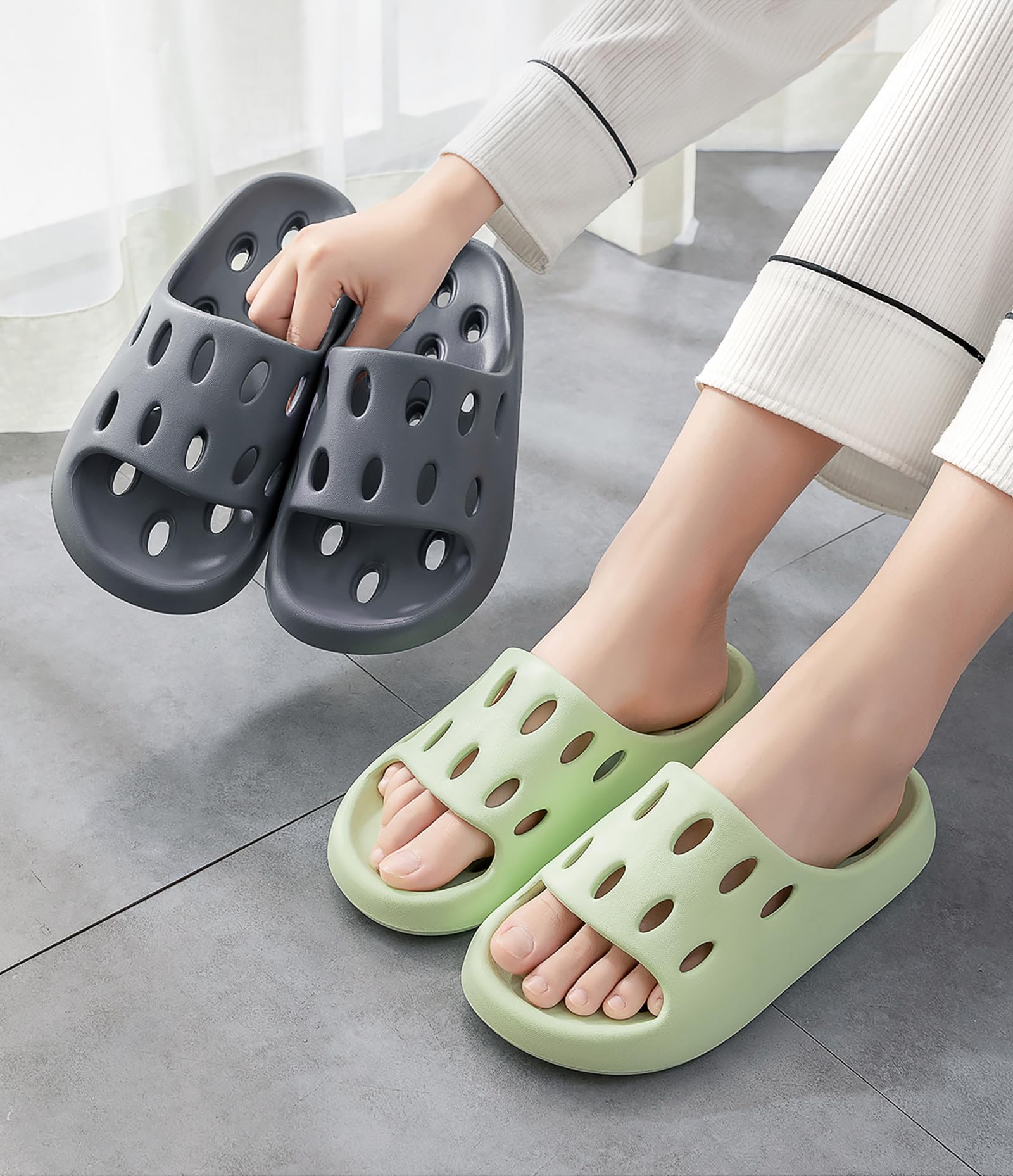 Cozshoery Shower Slippers for Women and Men, Quick Drying Pool Slides Lightweight Beach Sandals with Drain Holes