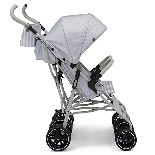 GAP babyGap Classic Side-by-Side Double Stroller - Lightweight Double Stroller with Recline, Extendable Sun Visors & Compact Fold - Made with Sustainable Materials, Grey Stripes