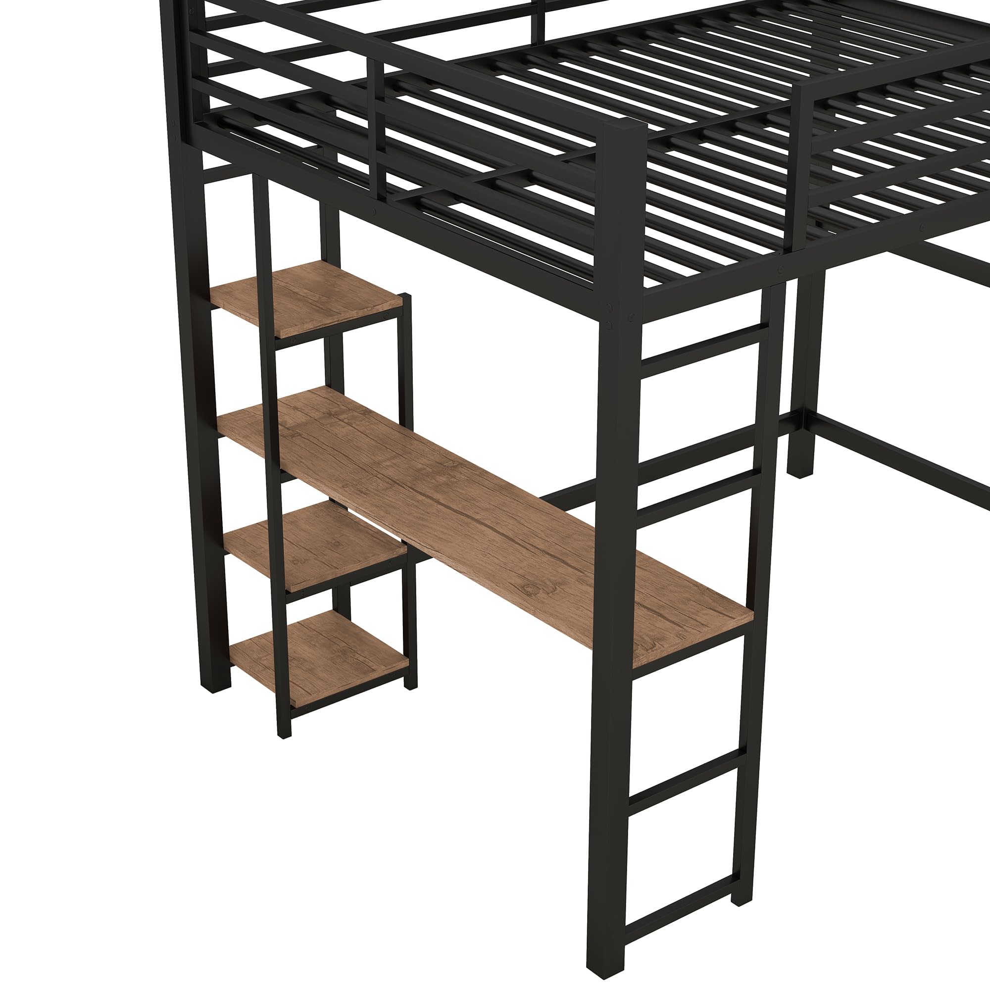 Harper & Bright Designs Full Size Loft Bed with Upper Grid Storage Shelf, Metal Full Loft Bed with Storage Stairs, Space Saving High Loft Bed for Teens Boys Girls,No Box Spring Needed, White