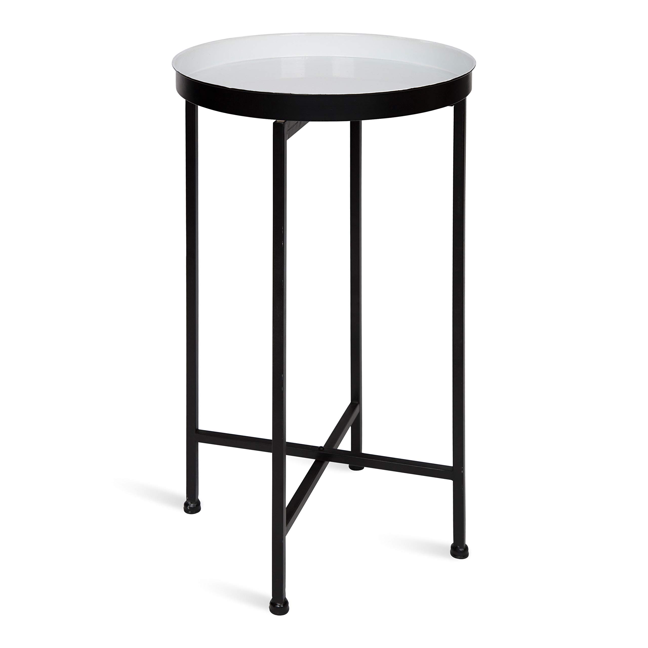 Kate and Laurel Celia Round Foldable Tray Accent Table, 14" x 14" x 25.75", White and Black, Modern Minimalist Design and Detachable Magnetic Tabletop