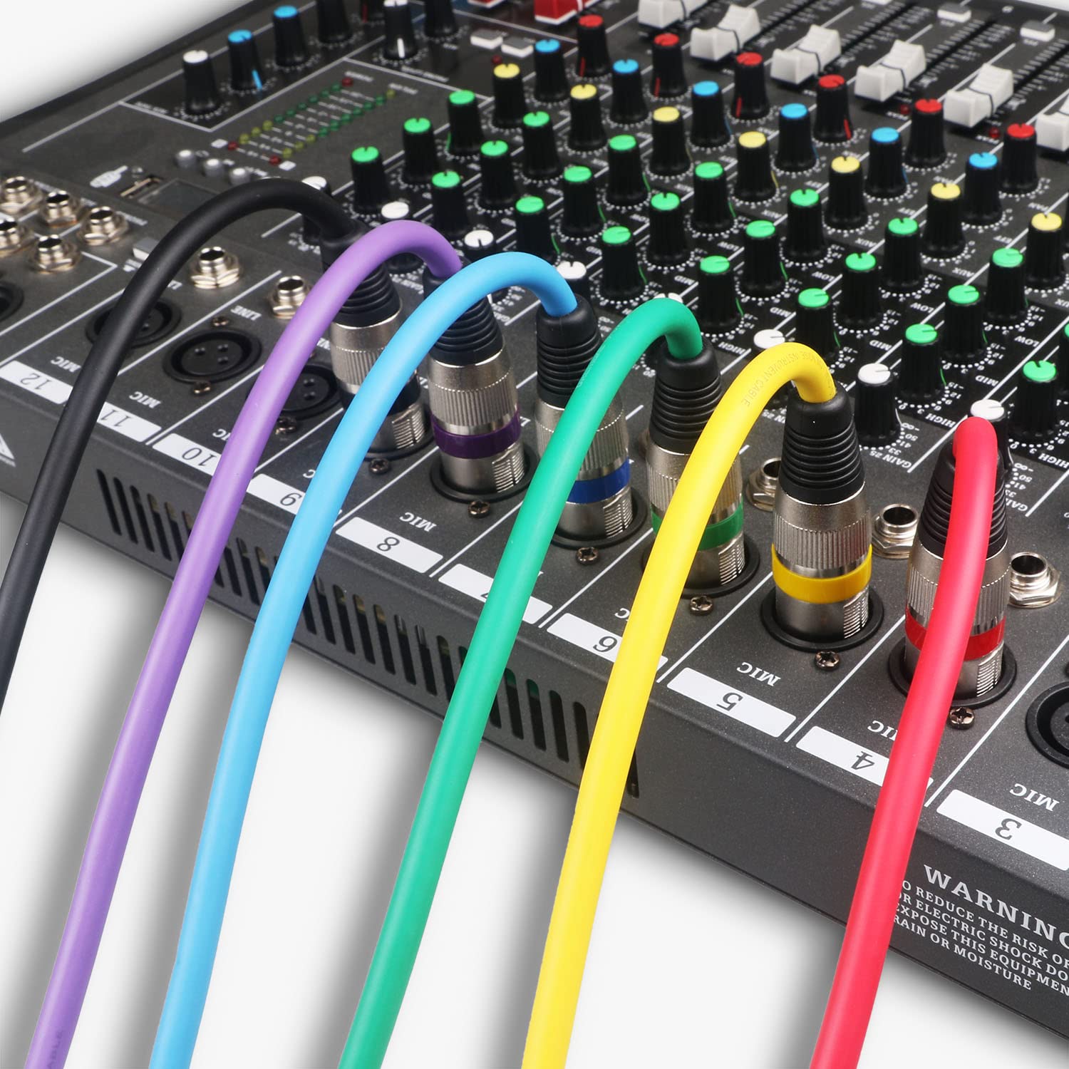 DREMAKE Audio 6FT Patch Cable Cord - XLR Male 3-Pin to 1/4 Inch TS Coloured Microphone Cable - 3' Unbalanced Mono Snake Cord - 6 Pack 1/4 to Male XLR
