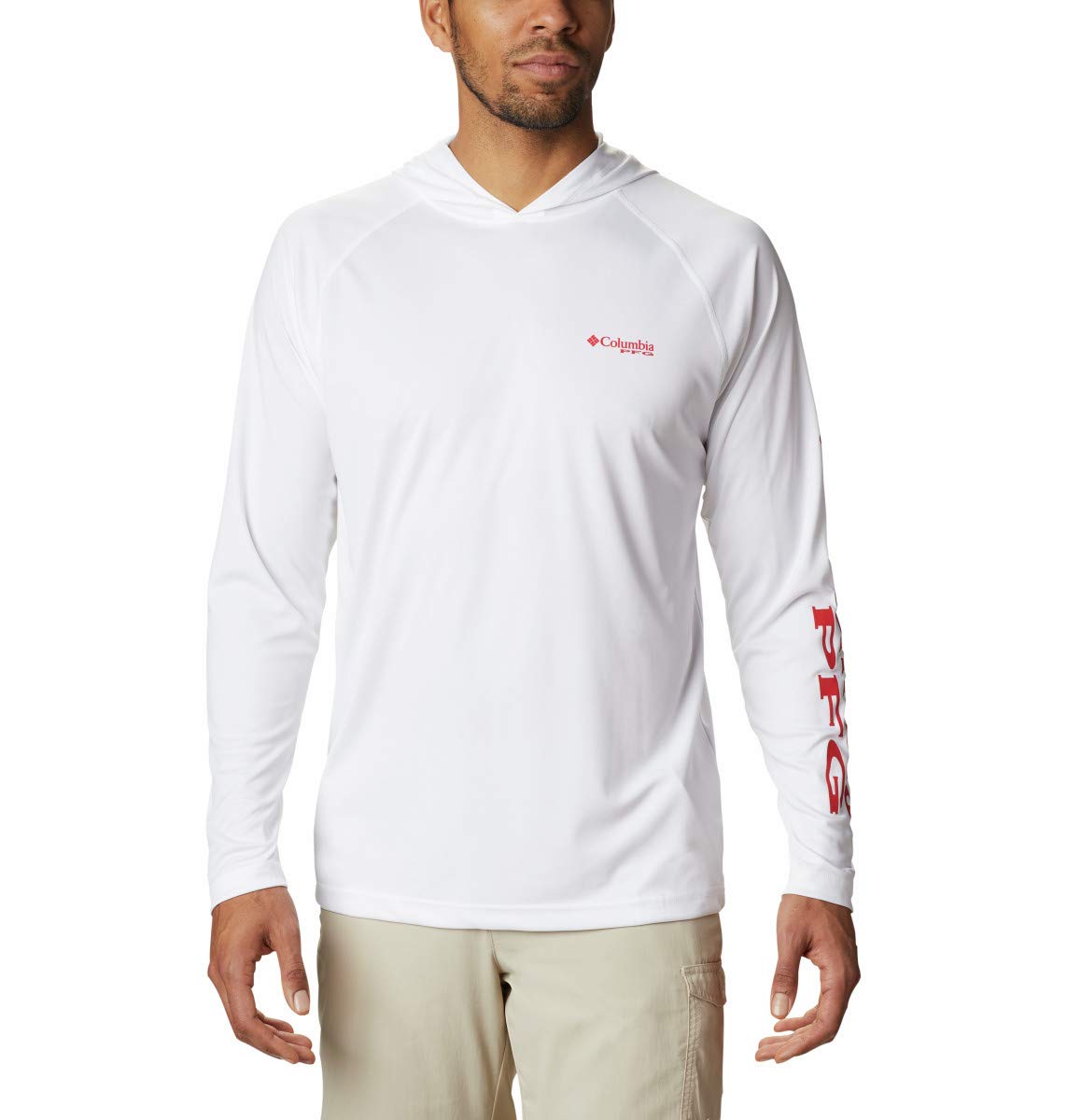 Columbia Men's Terminal Tackle Hoodie, White/Red Spark Logo, Medium