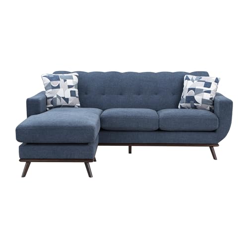 Lexicon Small Couch Mid Century Modern Sofa Living Room Sofa Couch with 2 Accent Pillows, Button Tufted Upholstered Small Sofa for Bedroom/Office/Apartment, Reversible L Shape Couch, Blue Chenille