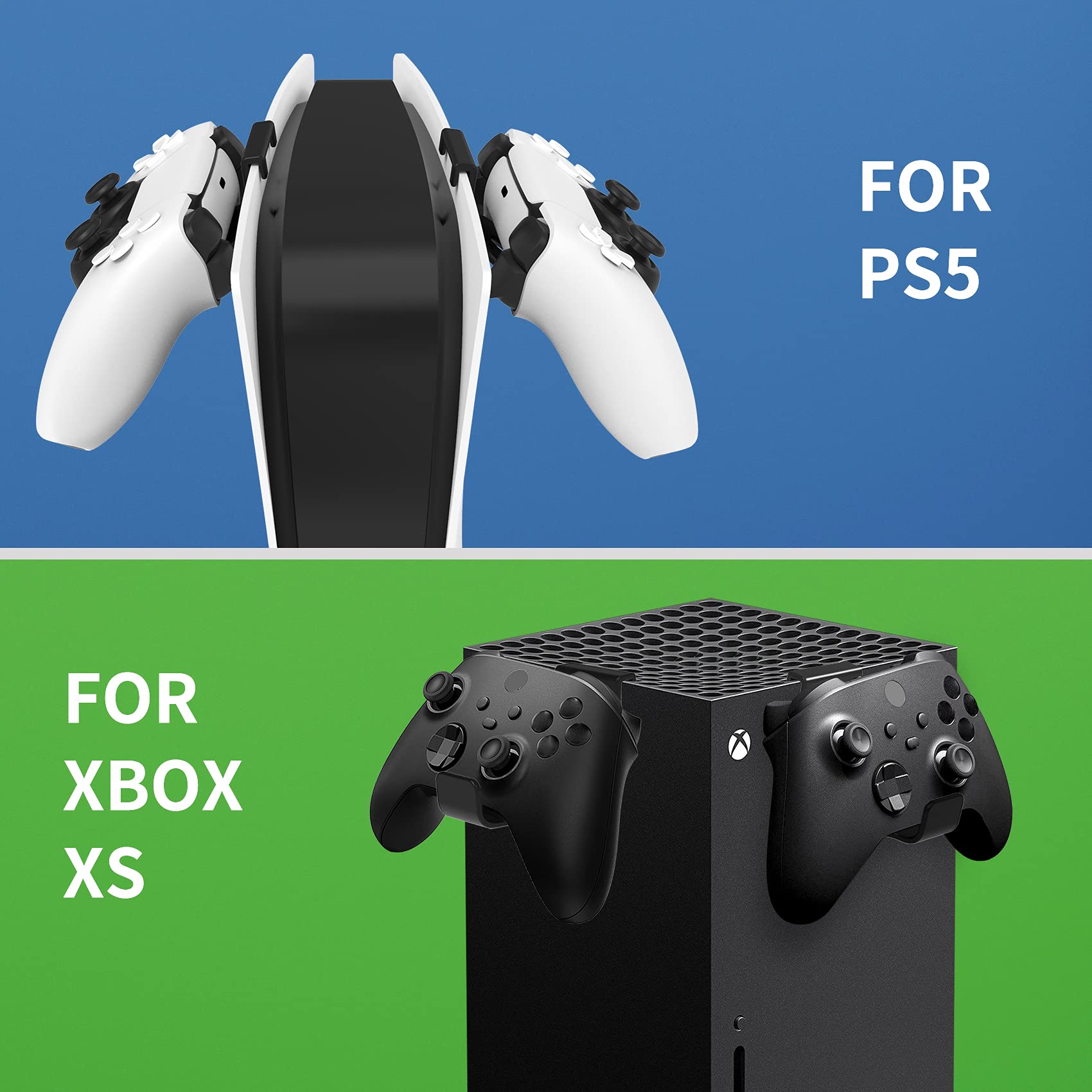 Controller Holder for PS5, arVn 2Packs Headset Hanger Holder Controller Stand Mount for Playstation 5 Console & Xbox Series X/S Controllers & Gaming Headphones, No Screws & No Adhesive Tape – Black