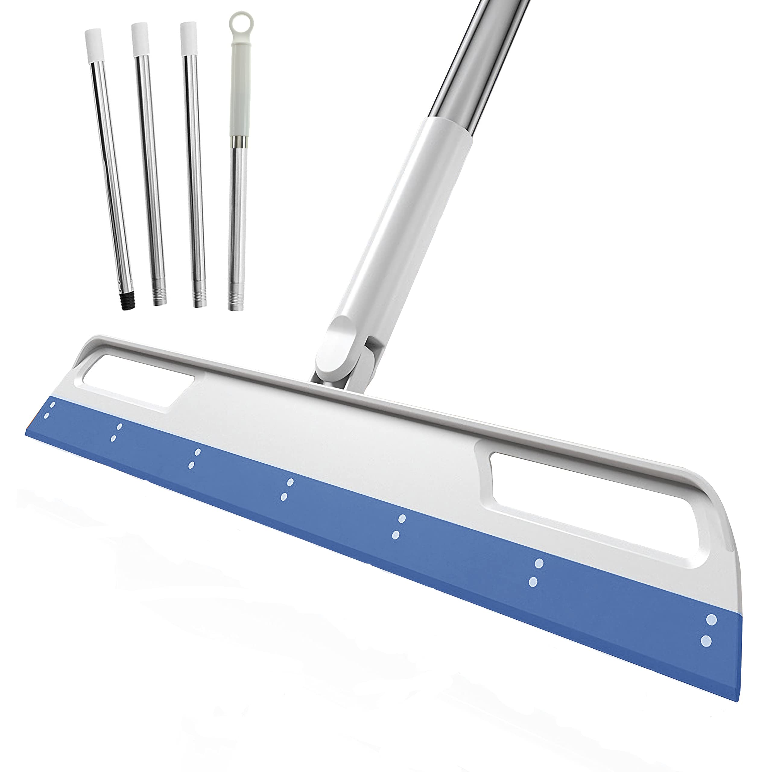 Floor Squeegee Broom for Water and Pet Hair Sweeper Wiper Silicone Broom Rubber Multifunction Magic Broom with 4-in-1 Long Handle，Especial for Flat Floor, Bathroom, Glass, Windows Cleaning