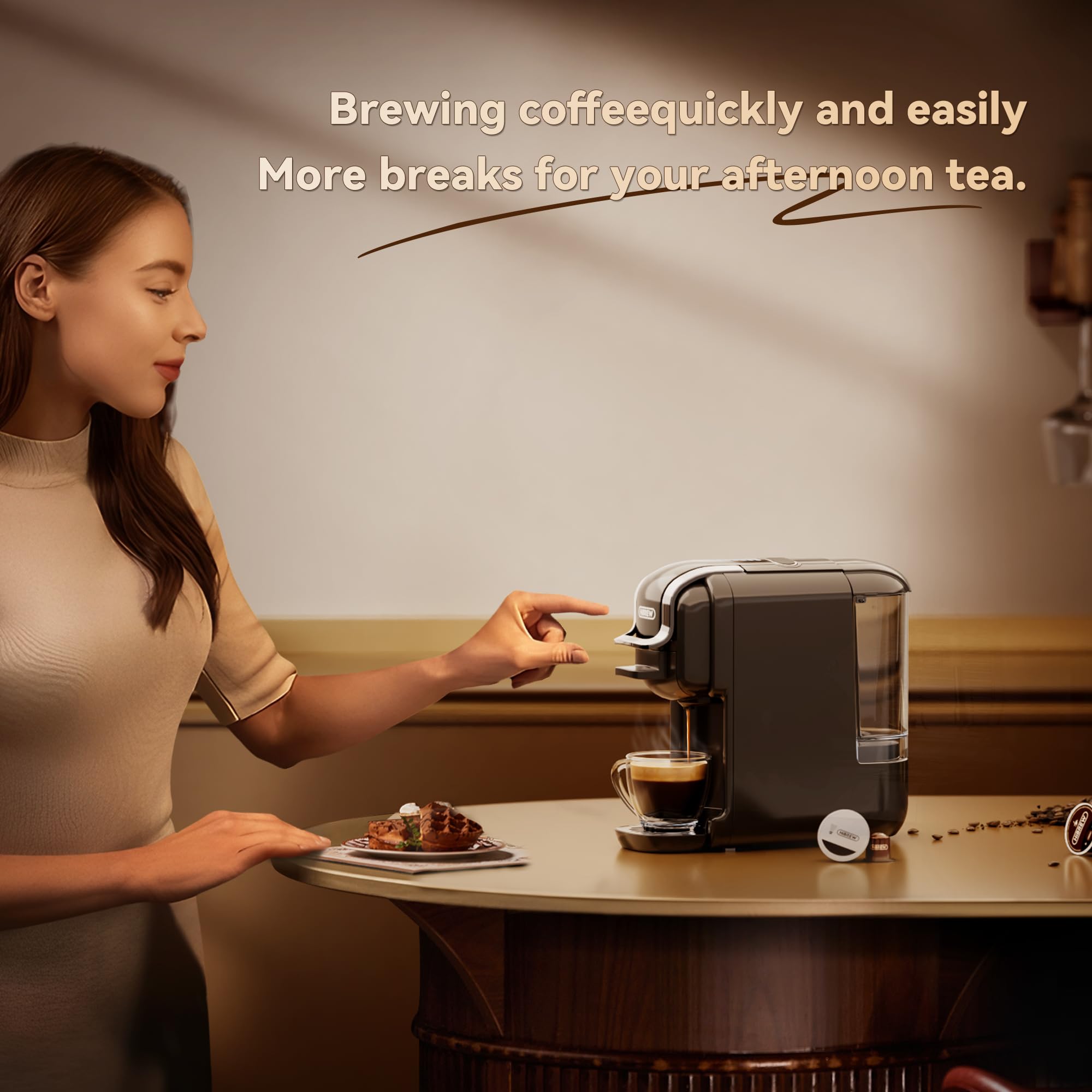 HiBREW H2B 5-in-1 Pod Coffee Maker - Compatible With 4 Coffee Capsule as Well as Espresso Powder, Makes Iced Coffee, Espresso, Cappuccino, Long Black. Hotel Kitchen Coffee Machine