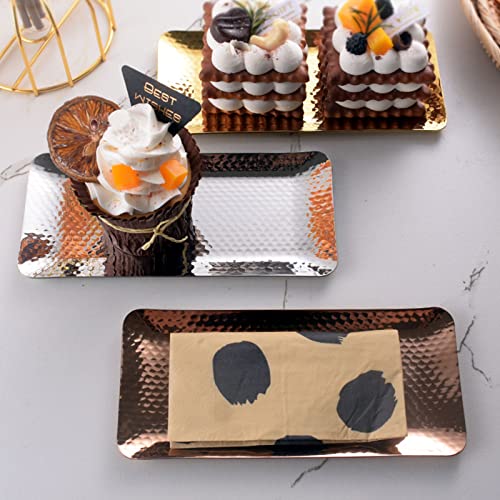 Hammered Tray, Exquisite Elegant Odorless Rectangular Stainless Steel Tray Decoration for Bathroom (Silver)