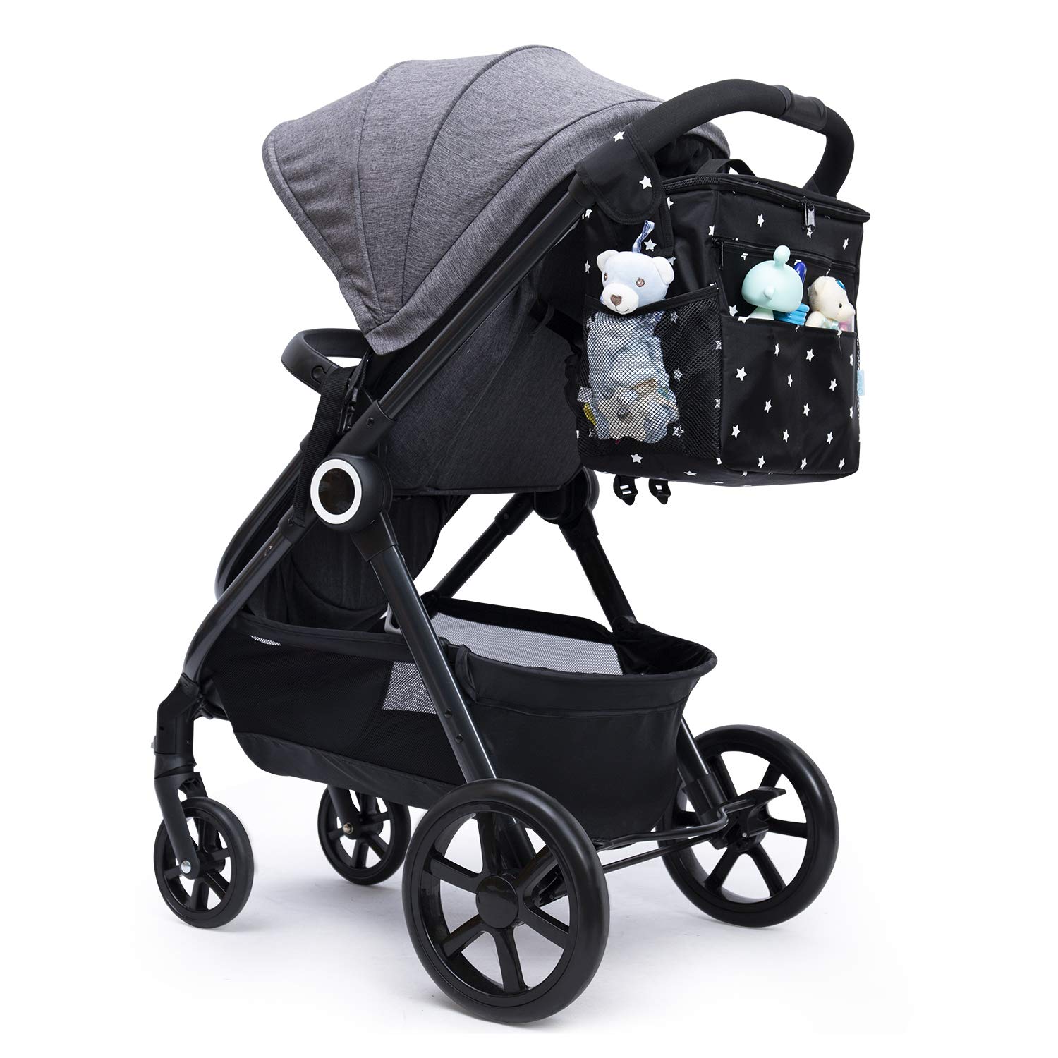 Orzbow XL Stroller Organizer With Diaper Changing Pad, Waterproof Large Baby Diaper Bag, Stroller Caddy Organizer with Cup Holder & Shoulder Strap Used As Mom Handbag & Shoulder Bags & Backpack (Grey)
