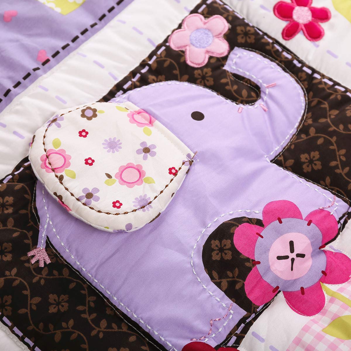 Crib Sets for Girls 3D Elephant Bird Crib Bedding Sets for Girls 3Piece Baby Nursery Bedding Purple White | Crib Comforter, Crib Sheet, Dust Ruffle