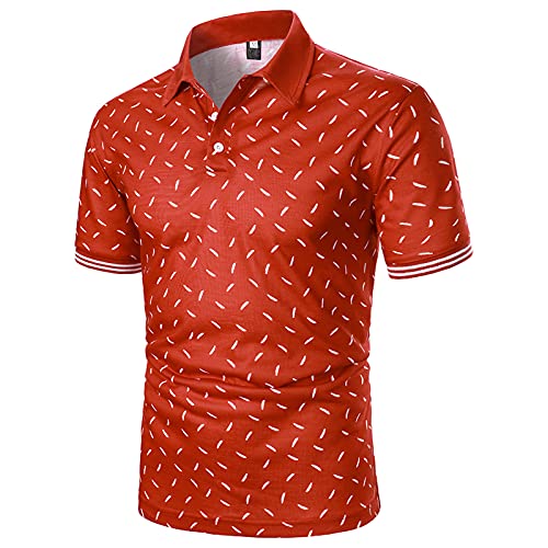 Men's Spring Short Button Print Summer Sleeve Stitching and Casual Men's Blouse Trim Menswear T Shirt (Red, XXL)