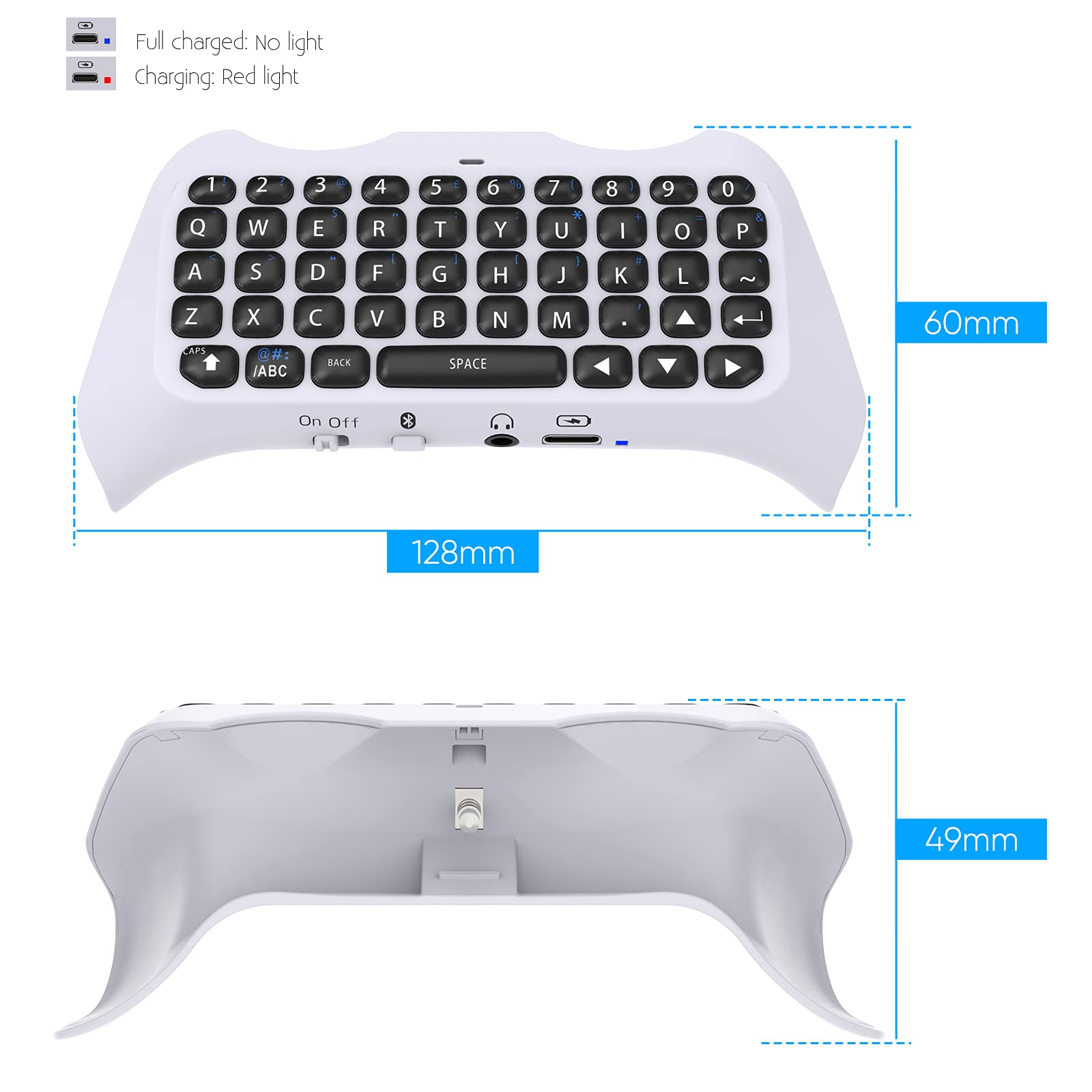 Controller Keyboard for PS5, Wireless Qwerty Keyboard Bluetooth 3.0 Mini Rechargeable Keypad Chatpad with Built-in Speakers, Live Chat 3.5mm Audio Jack for Playstation 5 Dualsense Controller