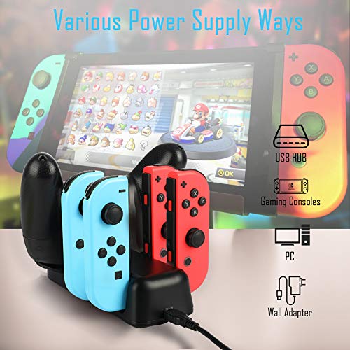 Controller Charger Station for Nin-tendo Switch/PS5, Upgraded 5-in-1 Remote Charging Dock Stand Station Compatible with Switch Joy-Con & Pro & PS5 Controller with LED Charging Indicator Light