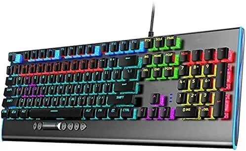 EYEARN Mechanical Gaming Keyboard, USB Wired Mechanical Keyboard, LED Rainbow Backlit Wired Keyboard, Suitable for Office, Games, Work, Family, Competitive Games (104 Keys) Responsive and Fast