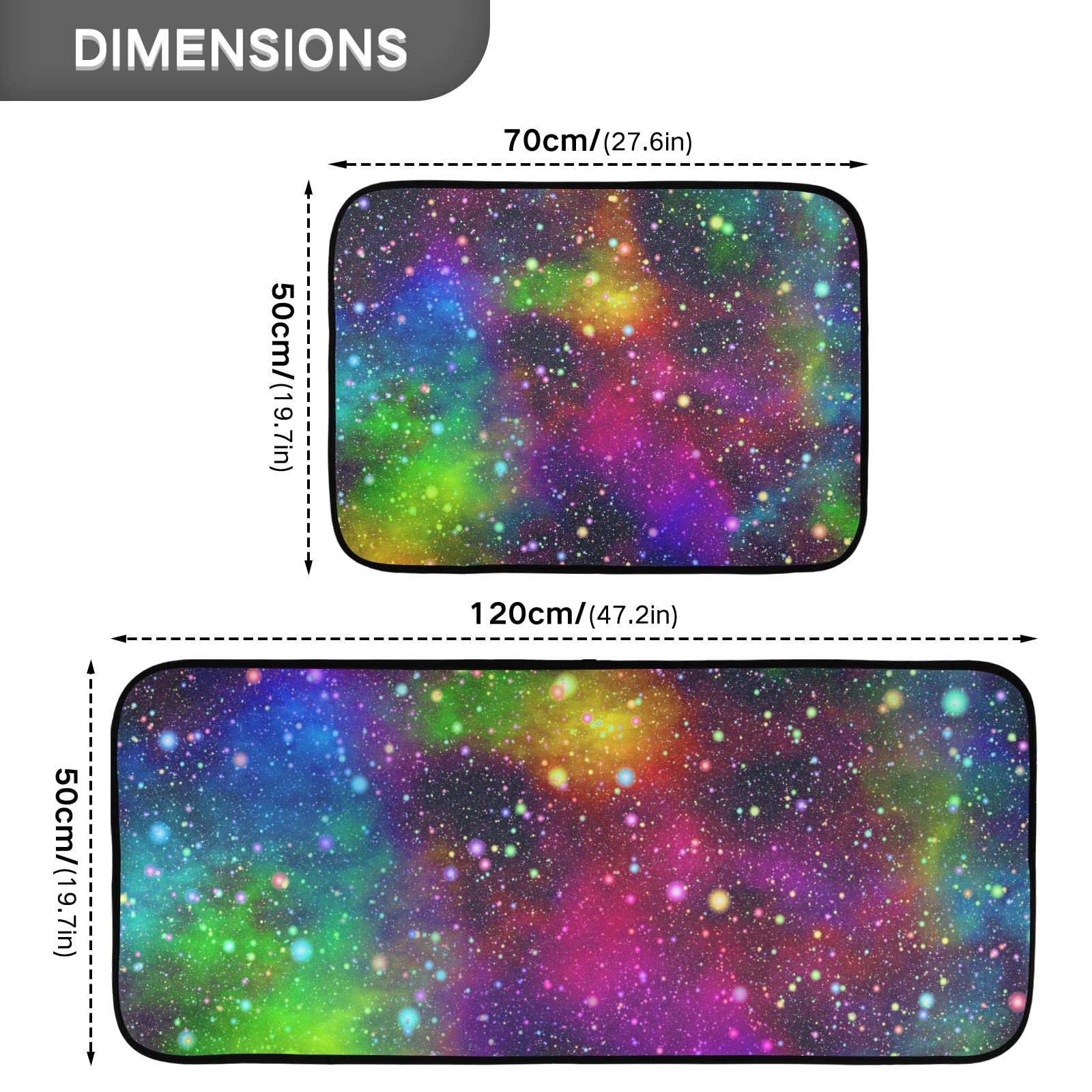 Colorful Galaxy Kitchen Mat [2 PCS] Cushioned Anti-Fatigue Kitchen Rug, Waterproof Non-Slip Kitchen Mats and Rugs Set for Kitchen, Floor Home, Office, Sink, Laundry,19.7"x47.2"+19.7"x27.6"