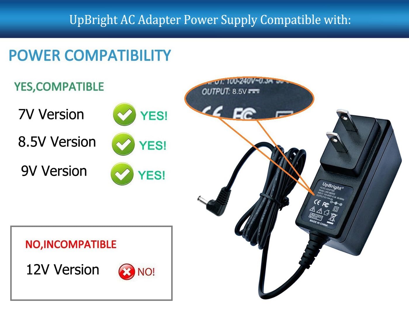 UpBright 8.5V AC/DC Adapter Compatible with DonJoy Iceman Classic 1100 Cold Therapy System Don Joy DJO Temp Control Cooler OEM djOrtho 13-4882-0-00000 AD-071A6G Shogyo 480716003CT AD-071A5 7V 9V Power