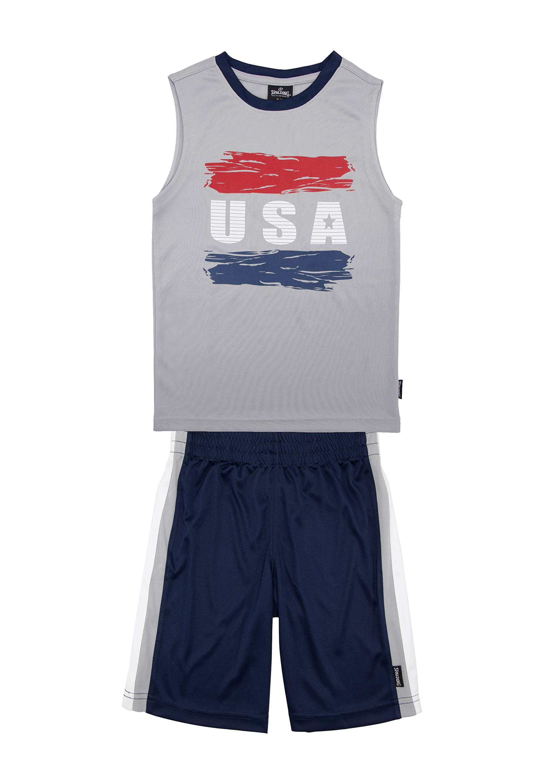 Spalding Boys Americana Athletic Active Mesh Muscle Tank Top and Shorts Set, Grey, 4