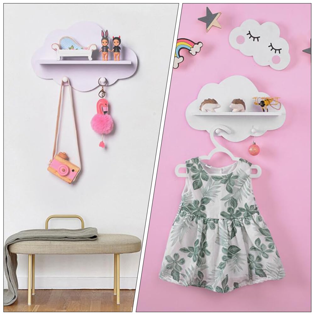 LABRIMP Multifunctional Storage Rack Storage Shelf Rack Porch Organizer Rack Cloud Shape Shelf Entryway Floating Shelves Coat Wall Rack Shelves Coat Hooks White Nordic Hanger Wpc
